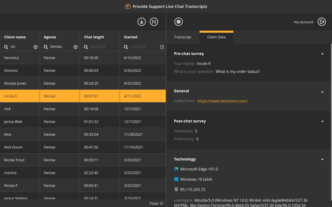 Live Chat Transcripts Viewer | Provide Support