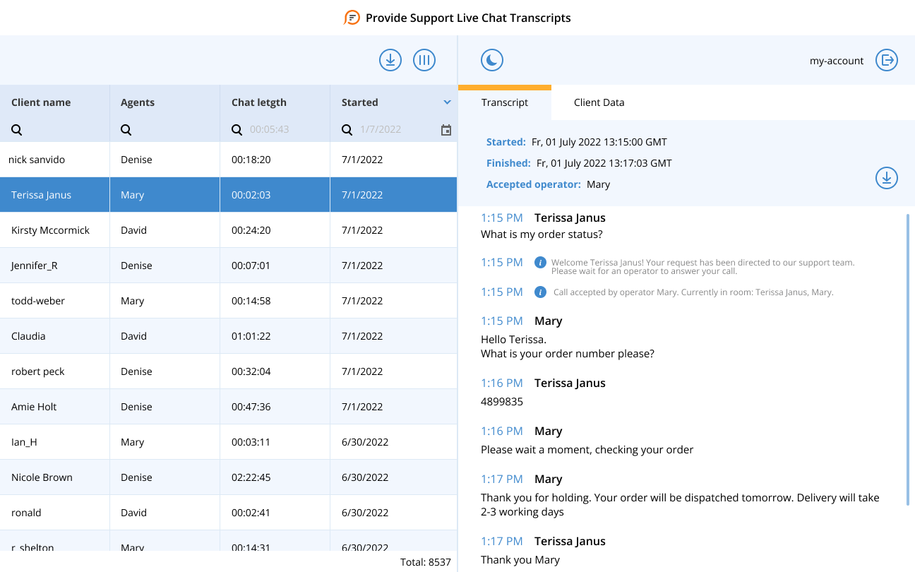 Live Chat Transcripts Viewer | Provide Support