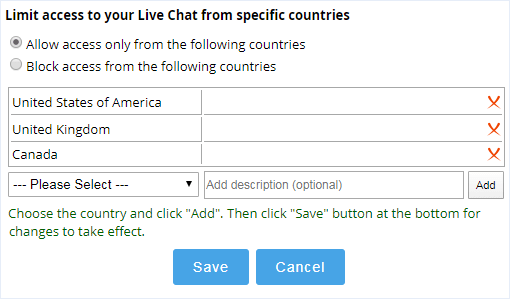 Chat Access Limit by Country | Provide Support